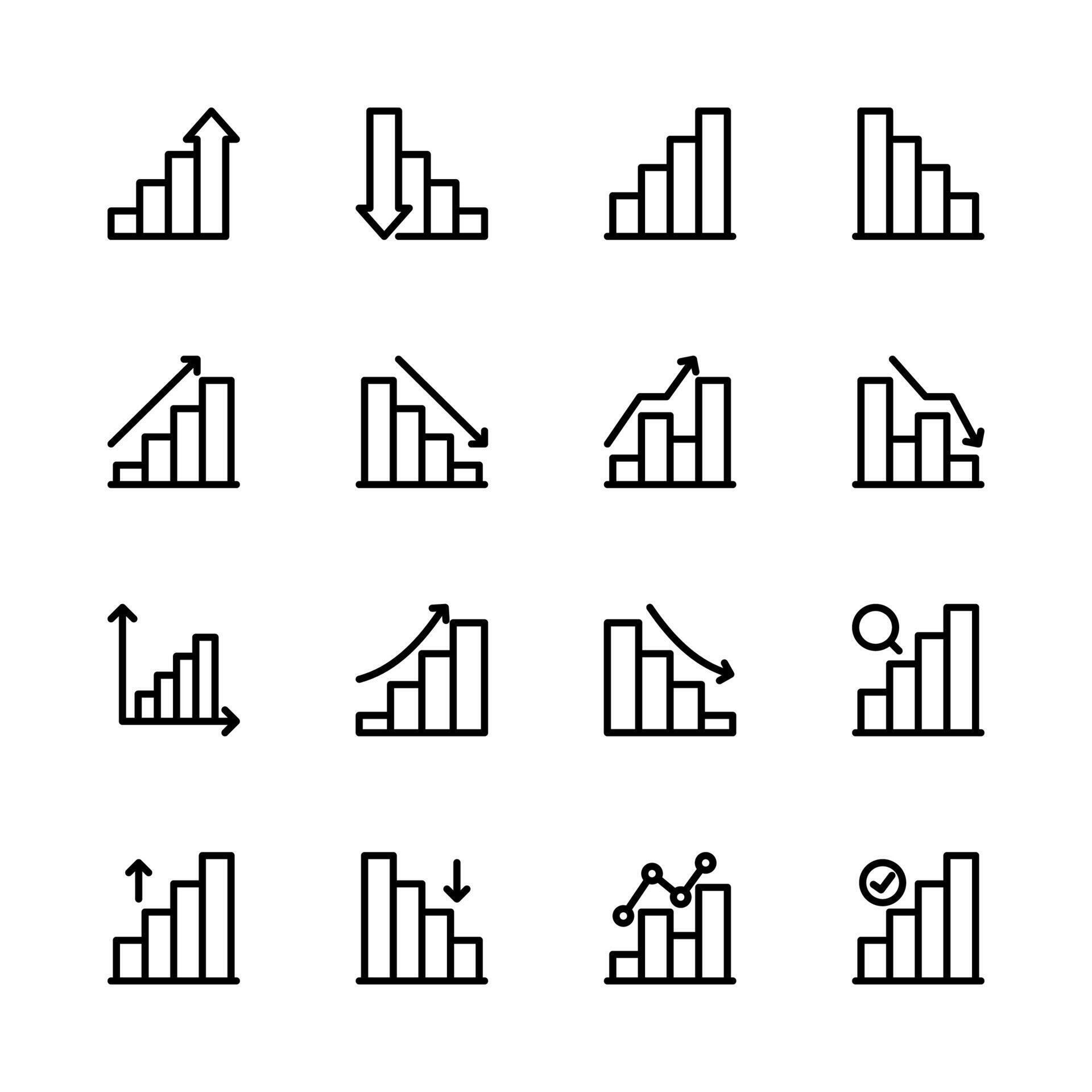 Graph icon set. Increase and decrease graph icon. Growth icon. Graph ...