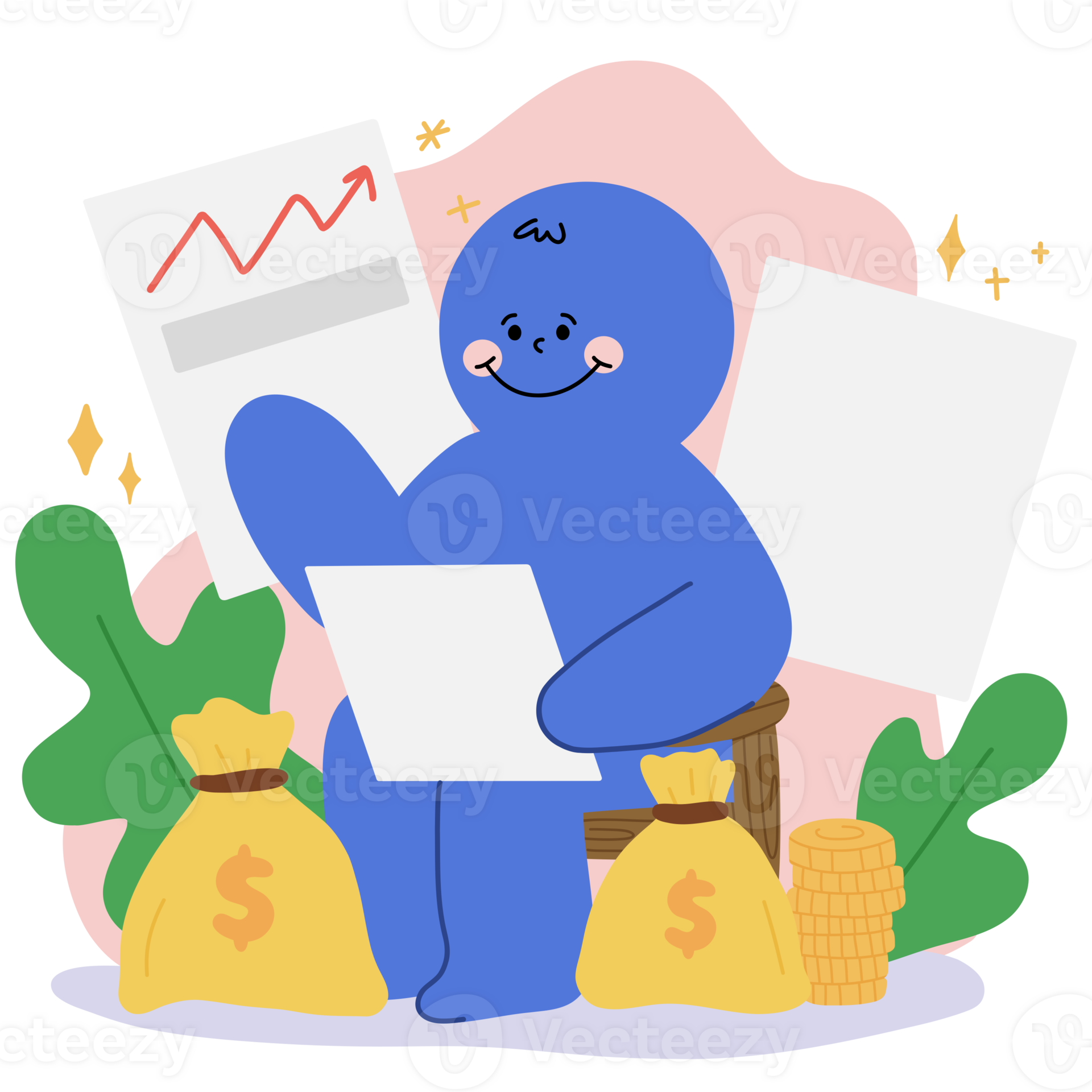 Mr. Finance sitting with money bags 60380893 PNG