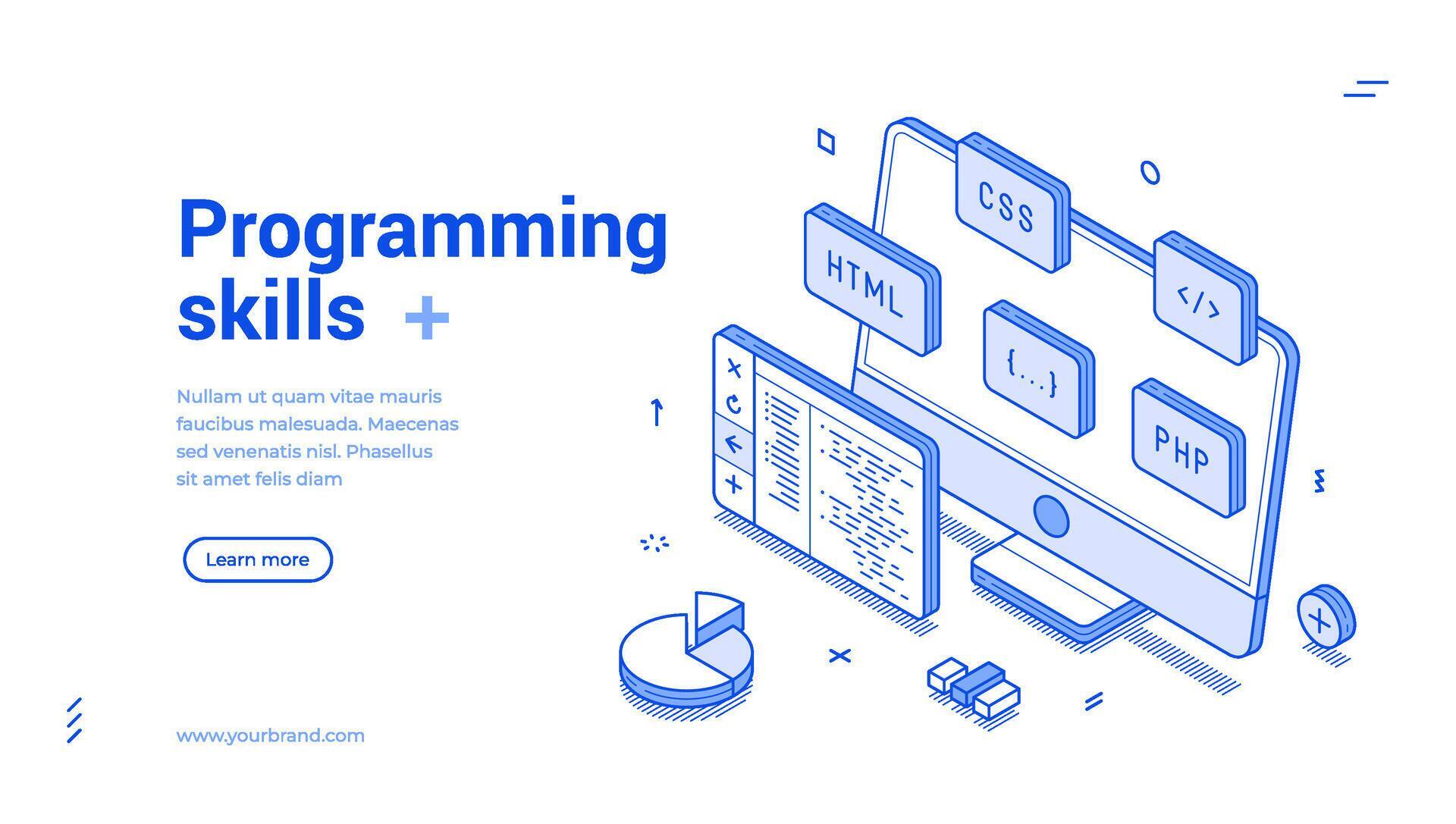 Programming Skills Computer Software Development Isometric Web Banner Monochrome 60385225 Vector