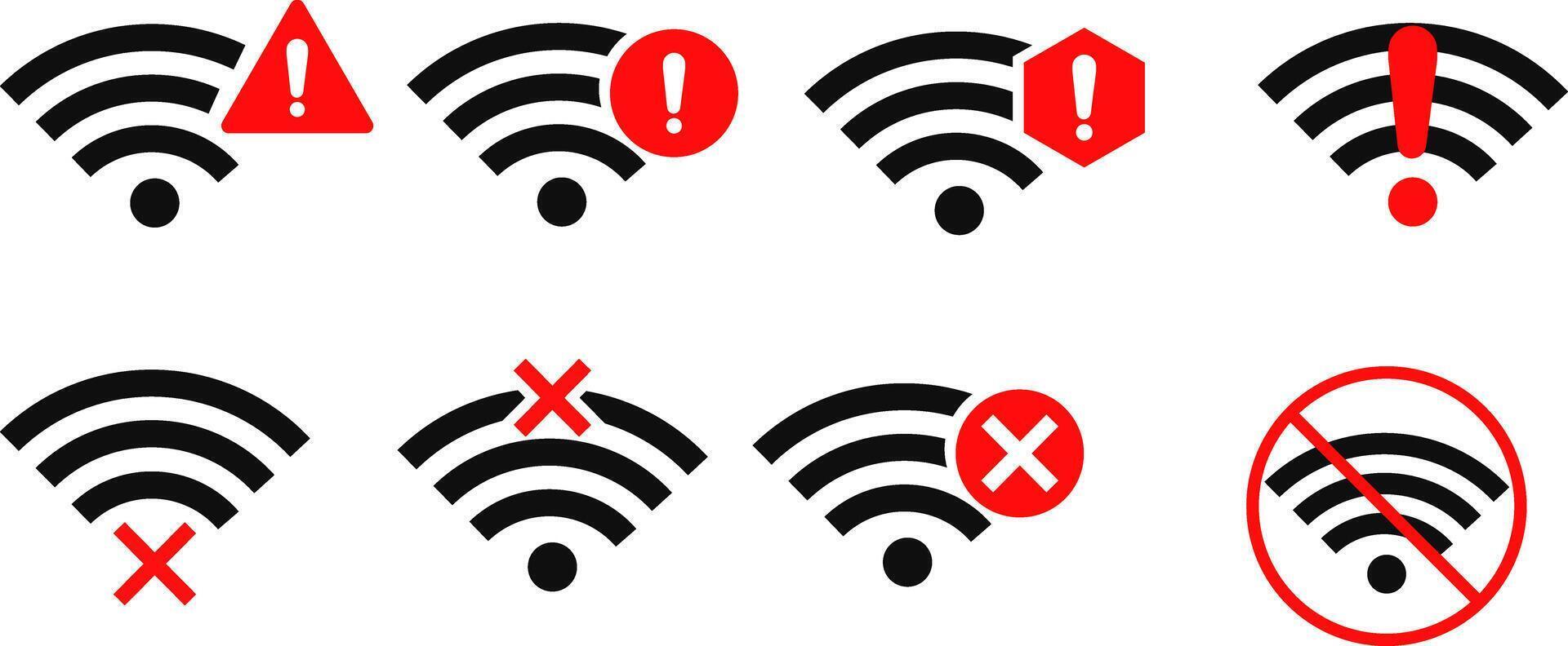 Wifi and wireless problem icon or no wifi icon set. wifi internet no access error icon sign ...