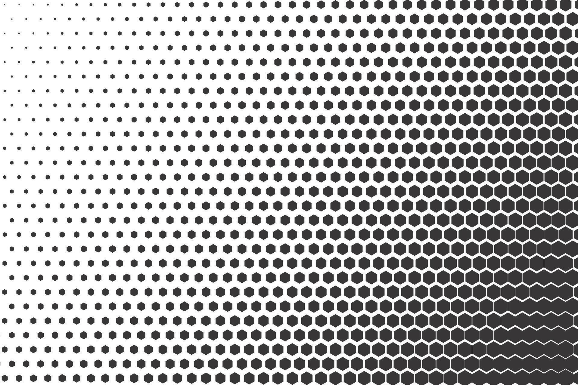 Hexagonal halftone pattern. Honeycomb fade background. Abstract textured geometric gradient. Hex ...