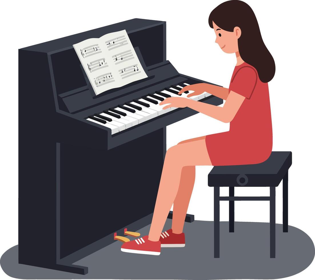 Young woman playing piano in flat design style art dqwdq 60389328 Vector Art at Vecteezy