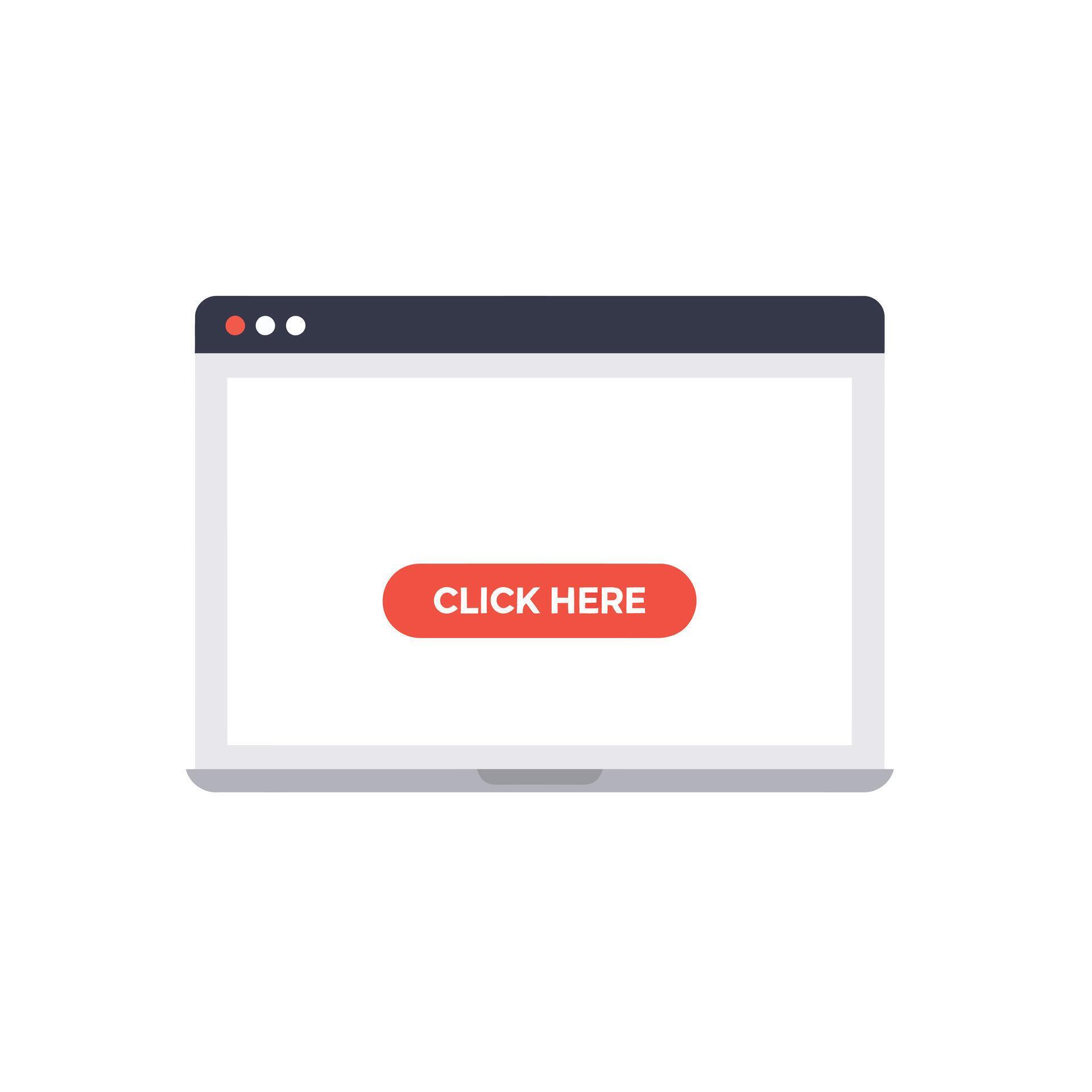 Computer screen design featuring clickable button in flat art style ...