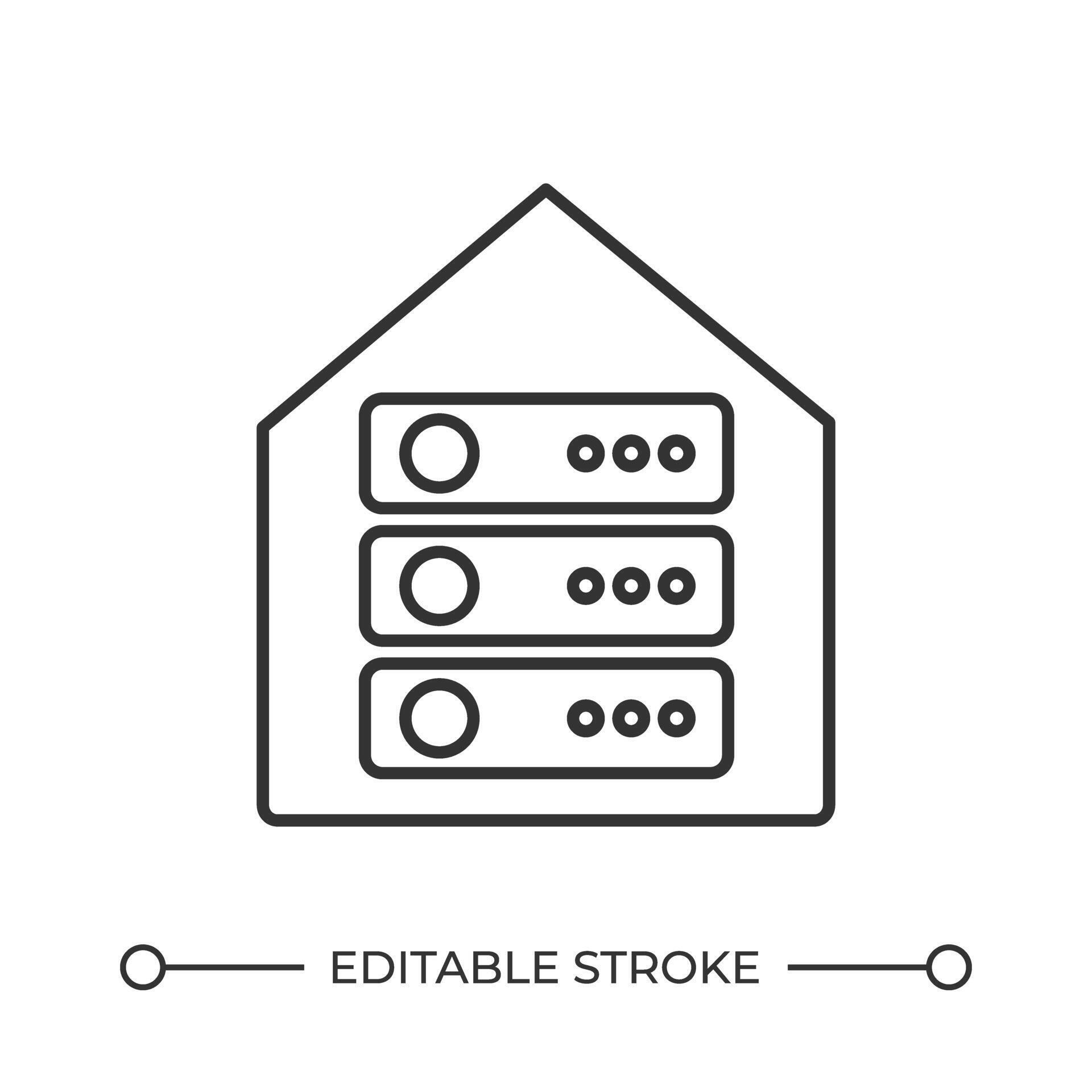 Digital data center line icon. Powerful servers operating on storage. Information processing ...