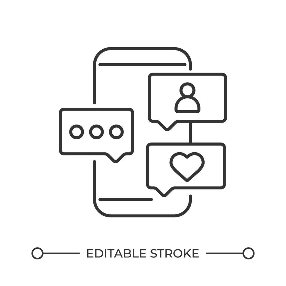 Chat on smartphone line icon. Sending messages on social media. Communication device usage ...