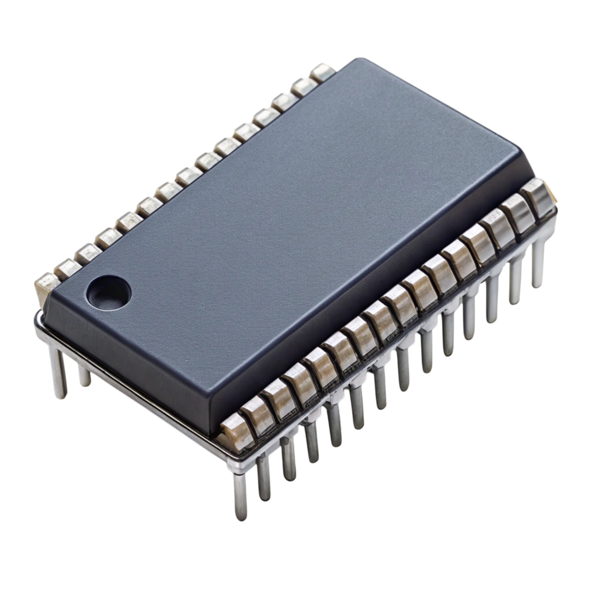 modern EEPROM microchip component with metallic pins designed for electronics and data storage ...