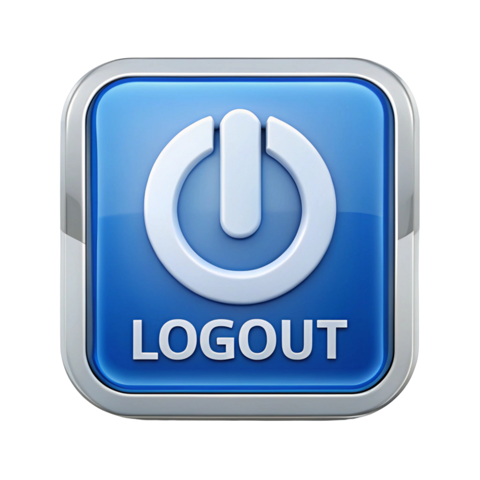 Blue Logout Button With Power Symbol Isolated On White Background