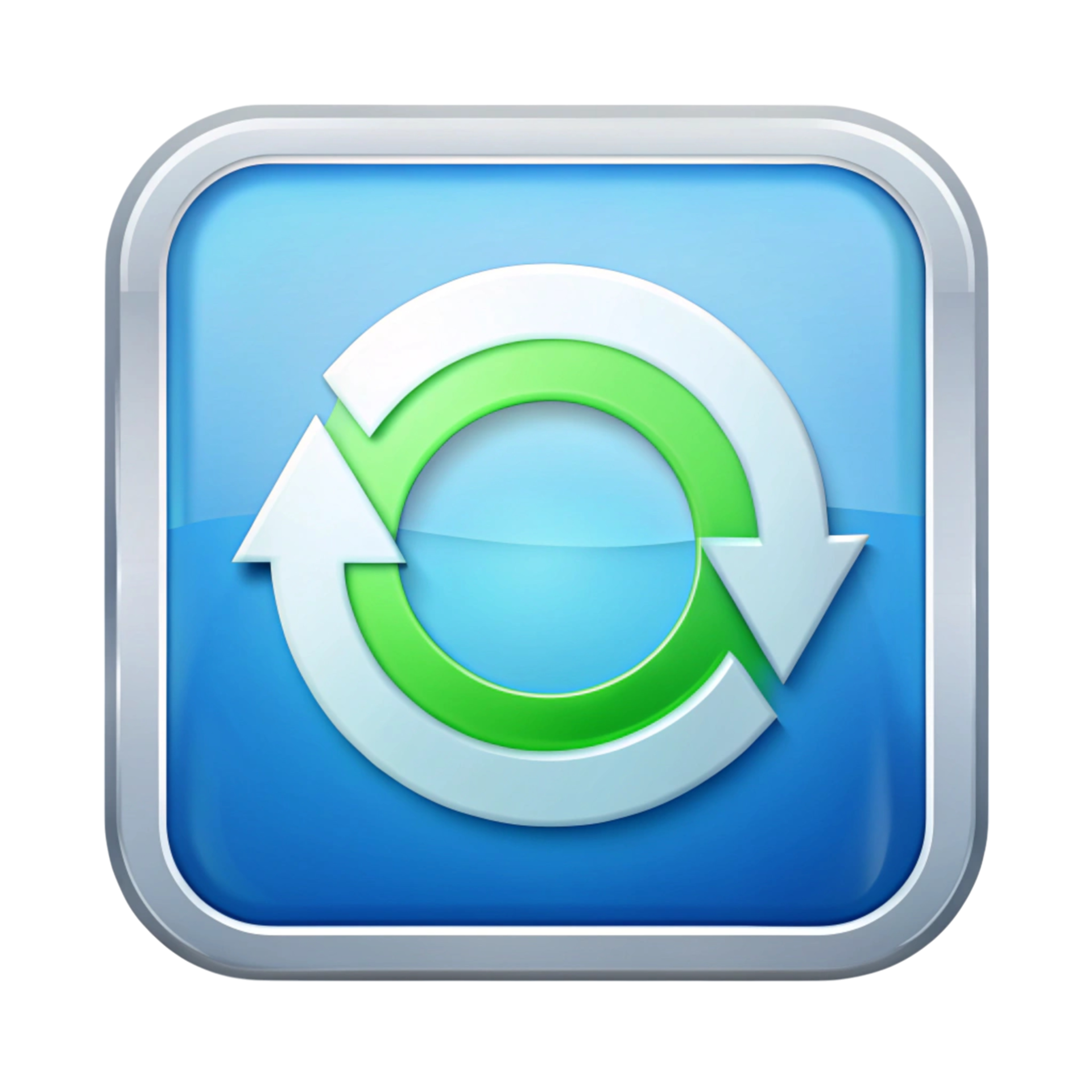 Modern refresh button with blue and green circular arrows, ideal for tech, sync, and update ...