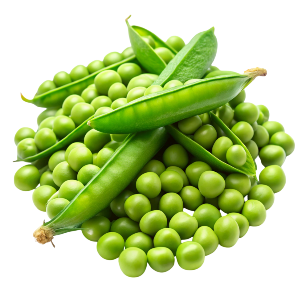 Group of fresh green pea pods and peas, isolated on white, ideal for ...