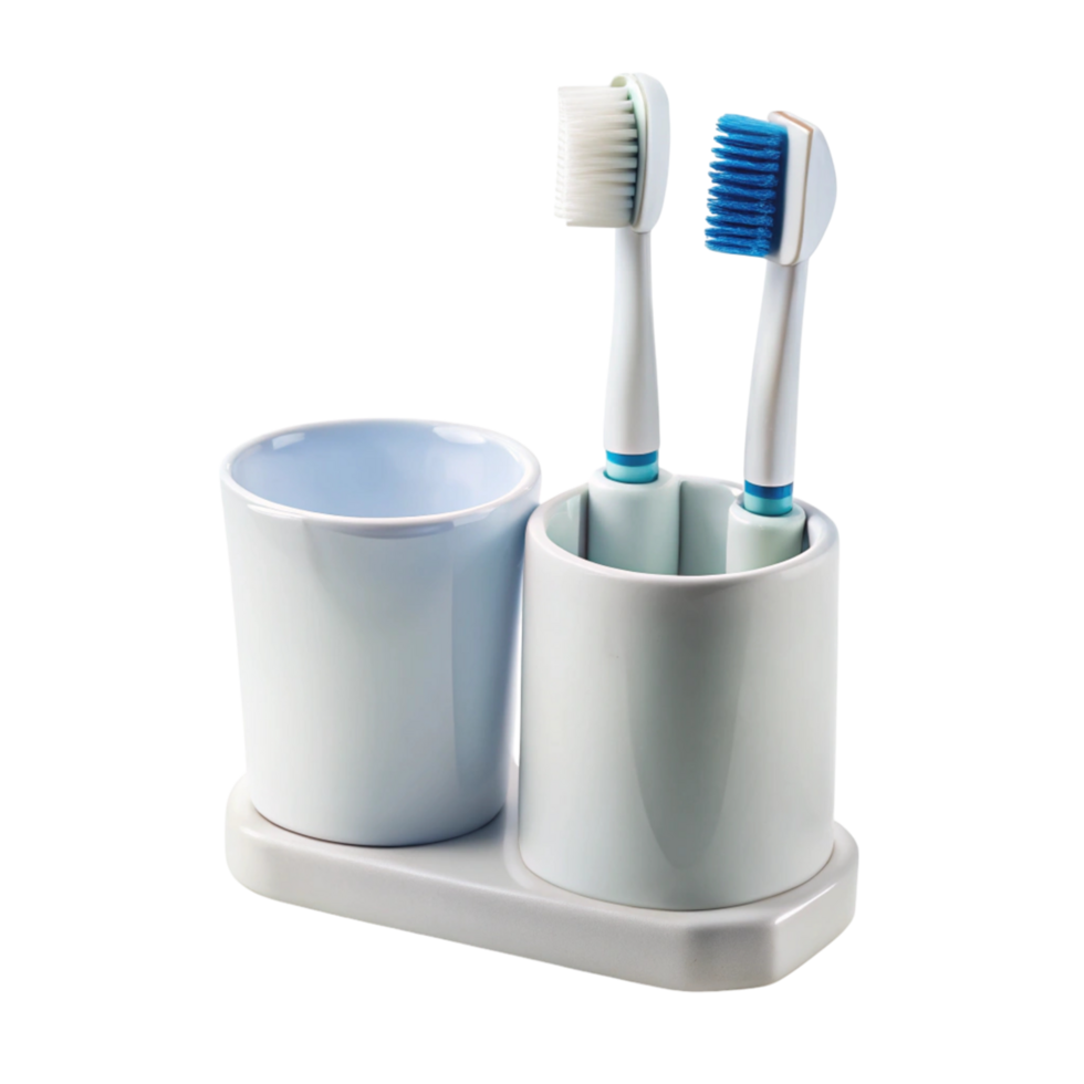 Modern ceramic toothbrush holder set with cups and toothbrushes ...