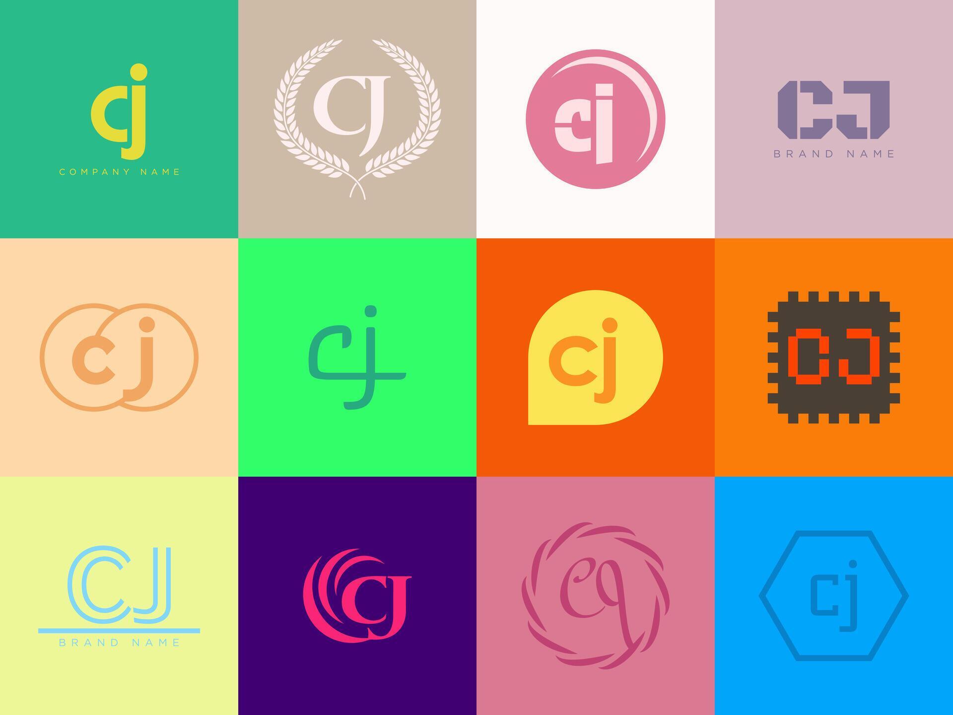 CJ logo company template. Letter c and j logotype. Set different ...