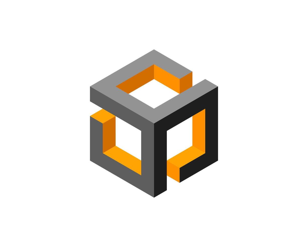 Abstract Isometric Cube Design Gray And Orange Geometric Shapes Create A Modern Minimalist