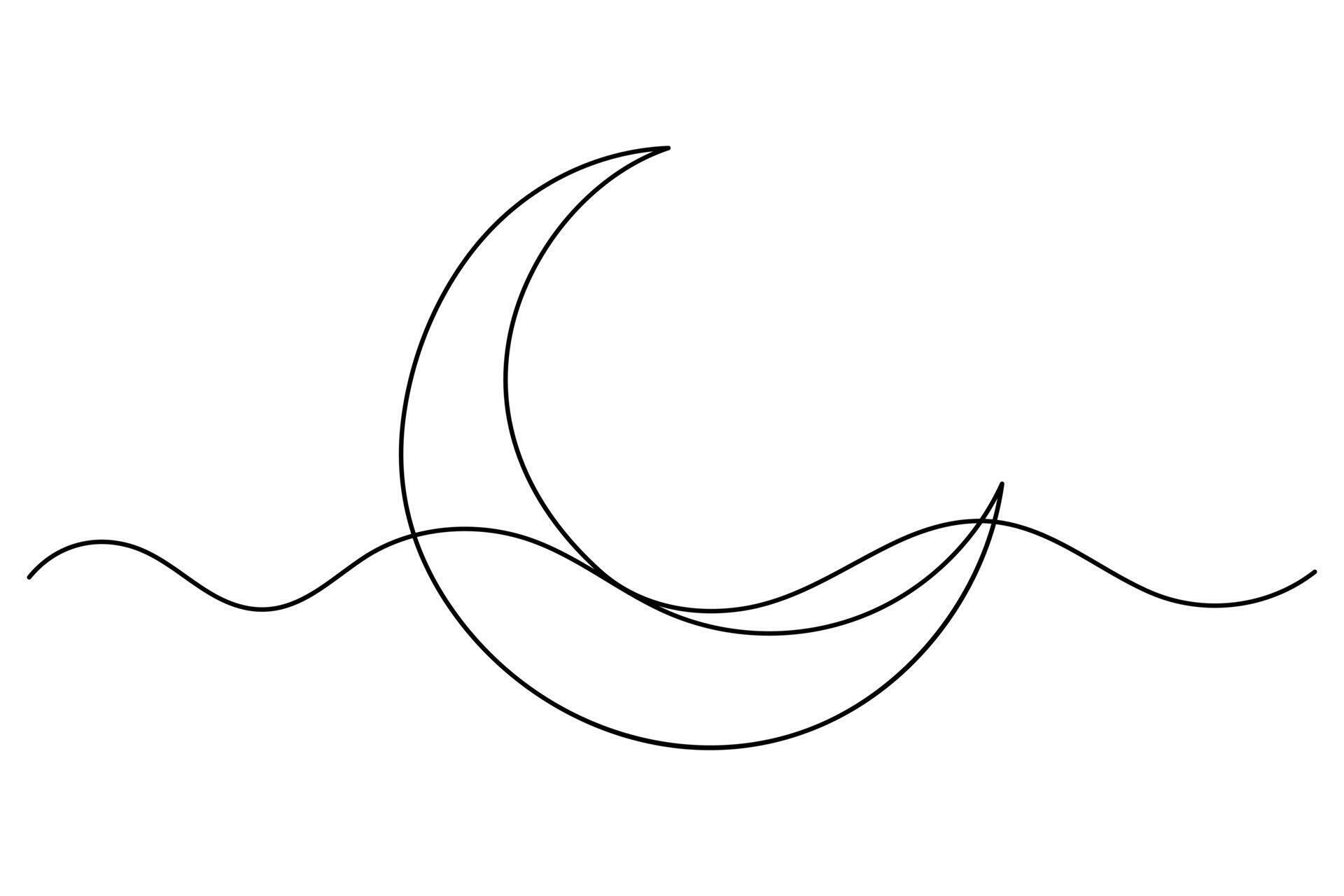 Chic and minimal one line drawing of the moon and star for designs ...