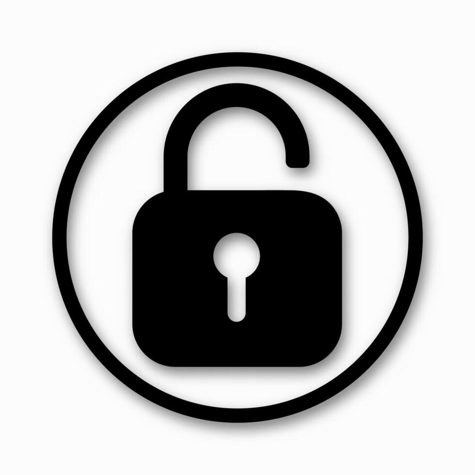 Unlock padlock symbol in black. Icon for cybersecurity, open access, permission granted, user ...
