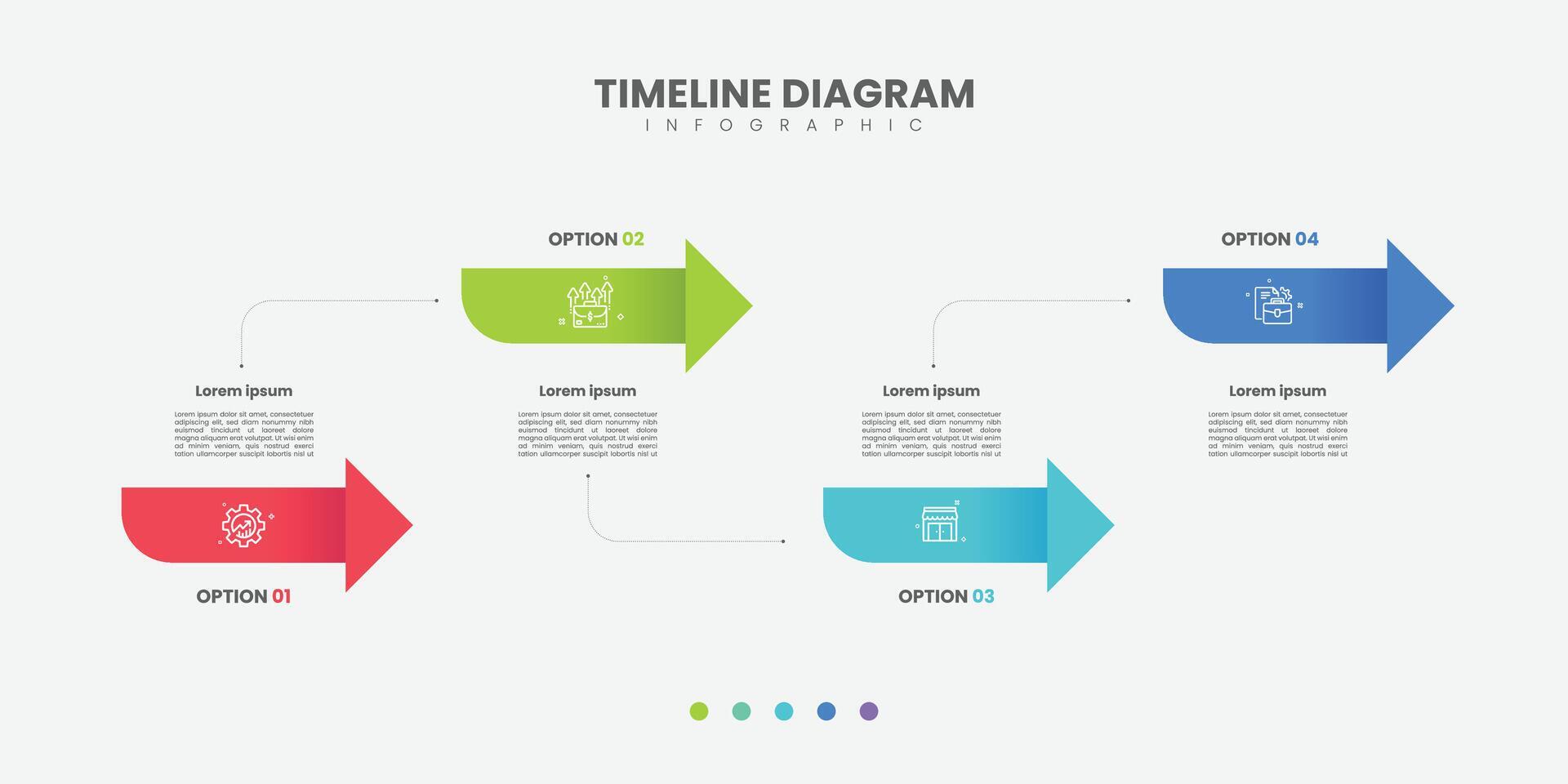 Progress bar with 4 arrows behind translucent rectangular elements ...