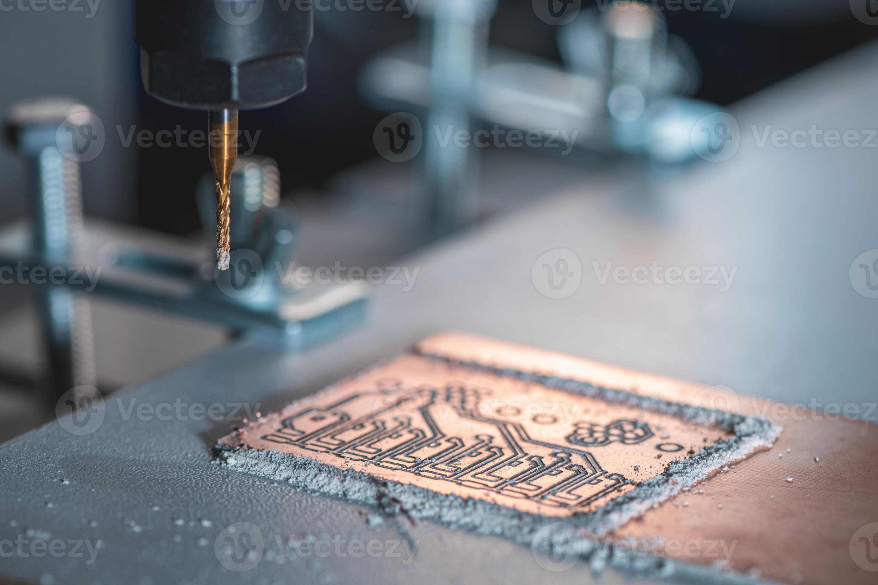 Machine Numerical Control Cnc Carries Out Milling Of Printed Circuit Boards Circuit Engraving