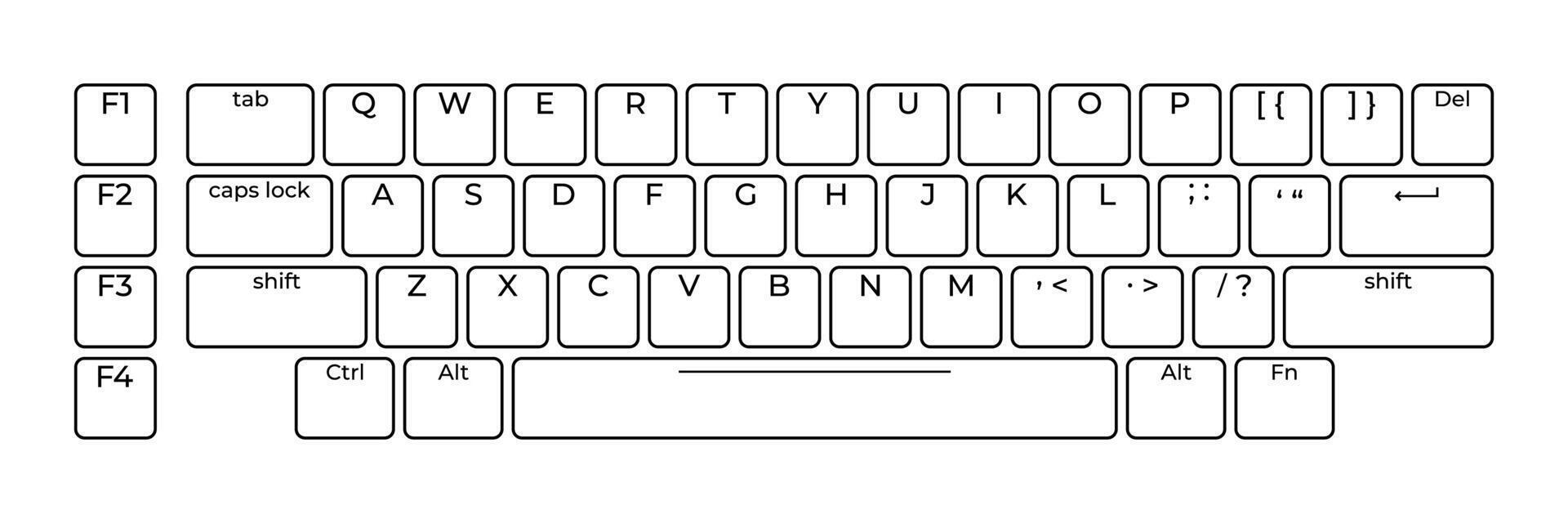 Computer keyboard button layout with letters for graphic use. Modern ...