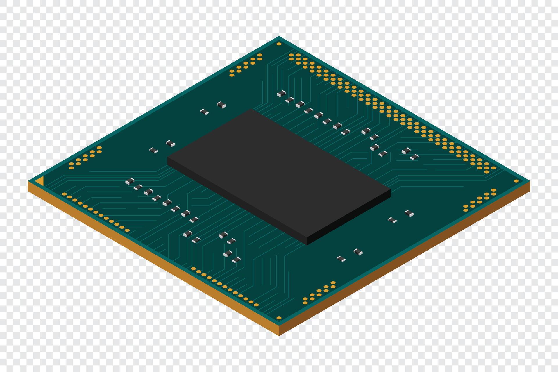 Isometric processor. Central processing unit or CPU. Computer hardware components. Semiconductor ...
