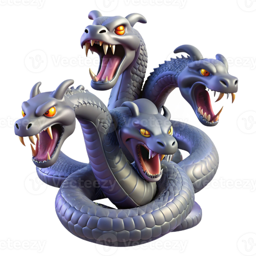 hypnotic nostalgic mid-century Hydra, multi-headed serpent, venomous fangs, coiled pose, with ...