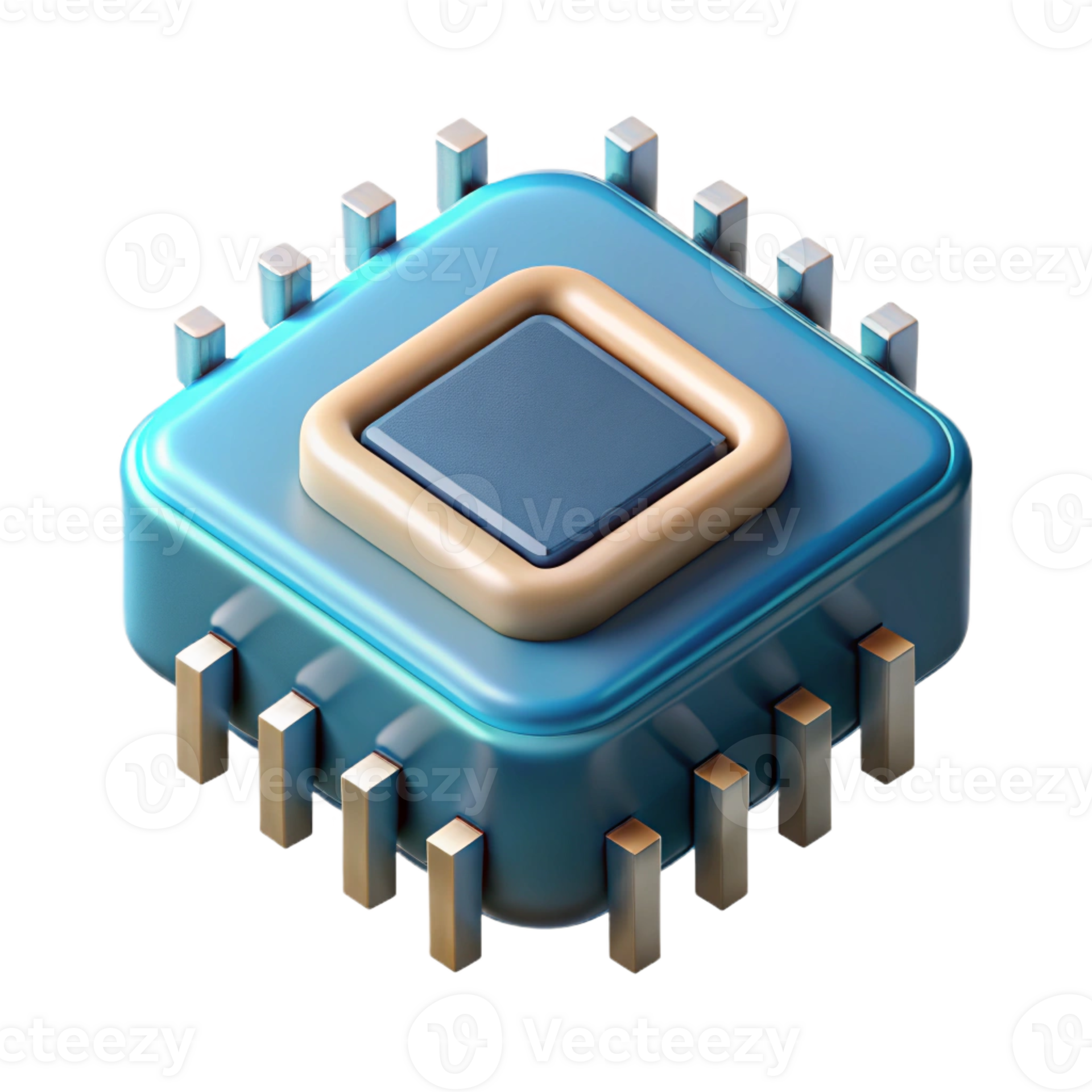 Impressive Vintage Photorealistic Isolated Cutout Of A Single Microchip With Visible Circuitry