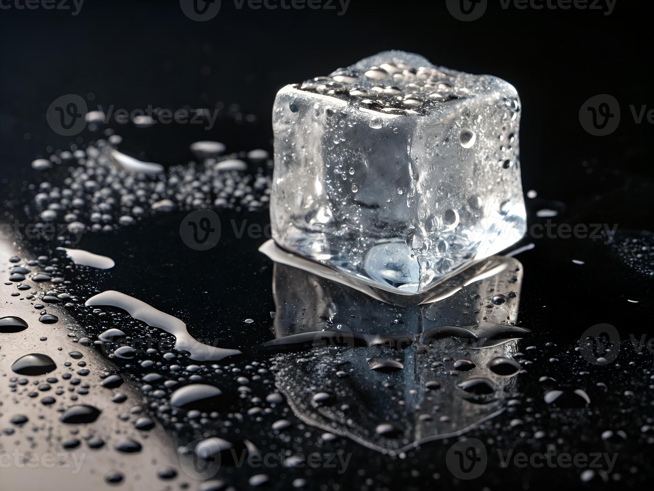 Melting ice cube on reflective surface on black background 60510134 Stock Photo at Vecteezy