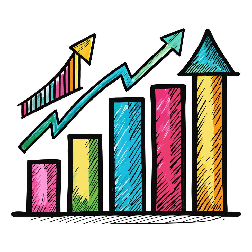 Hand Drawn Colorful Bar and Line Graph Illustrating Business Growth ...