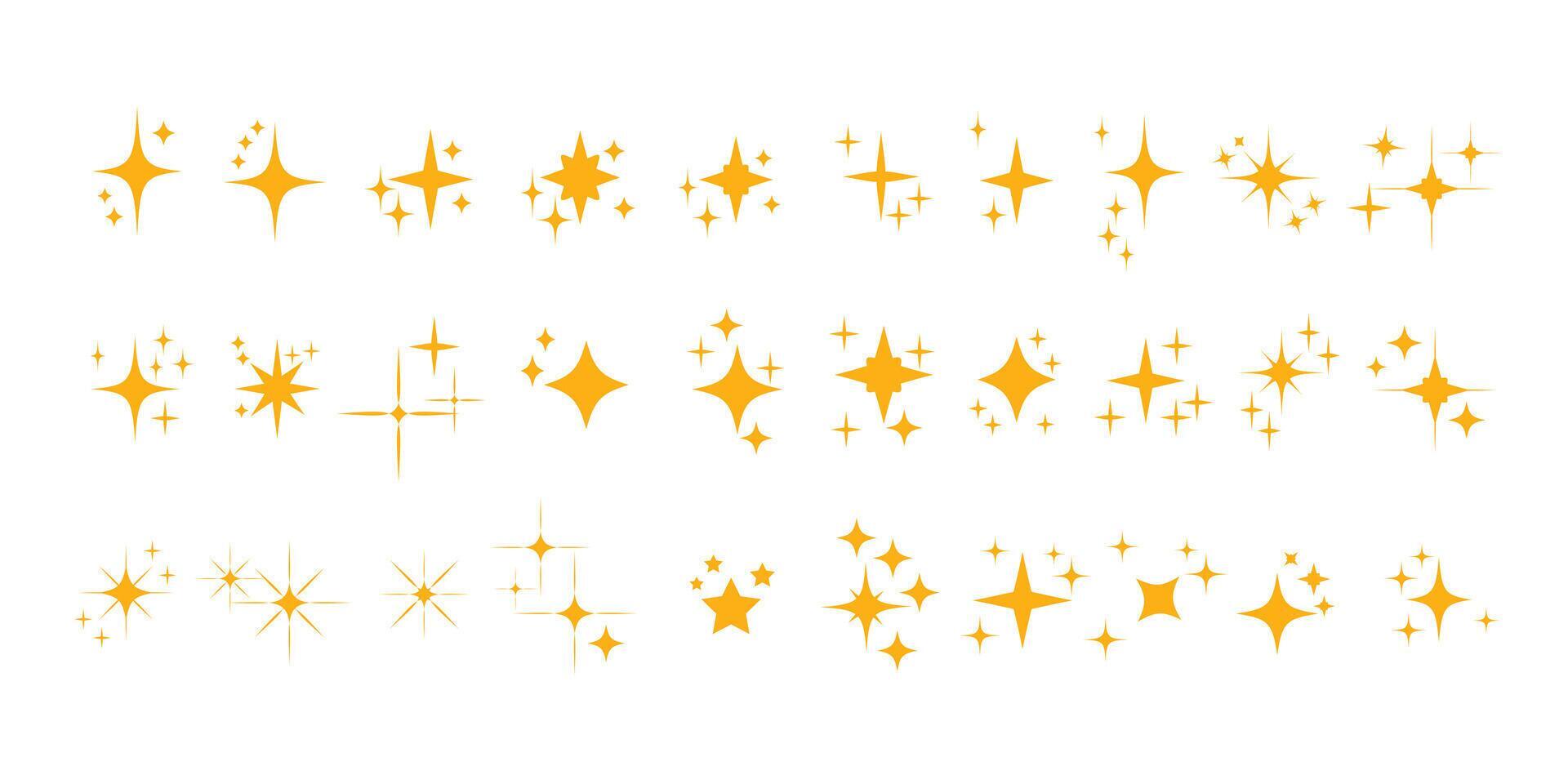 Set of original star sparkle shapes. Abstract shine effect sign. Retro futuristic brigh icons ...