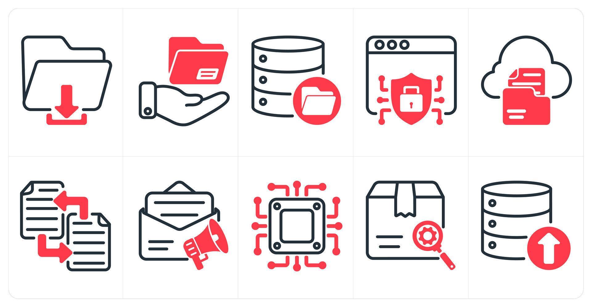 A set of 10 seo icons as download file, file sharing, data storage in red color 60528328 Vector ...