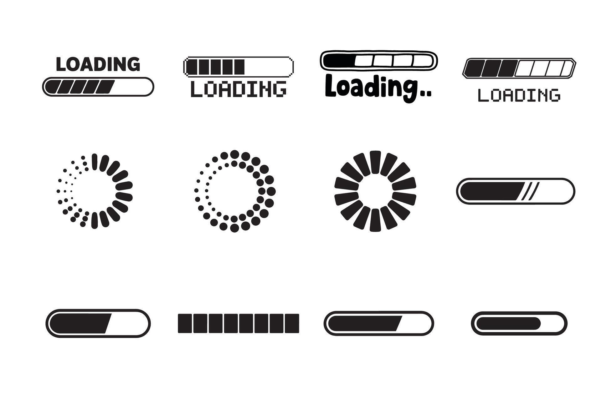 Loading Icons Set Progress Bars, Spinners, and Indicators in Black and White 60536168 Vector Art ...