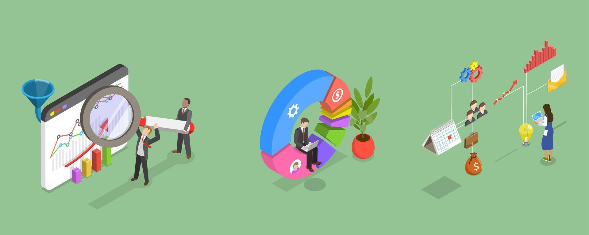 3d Isometric Flat Illustration Of Performance Data Visualization
