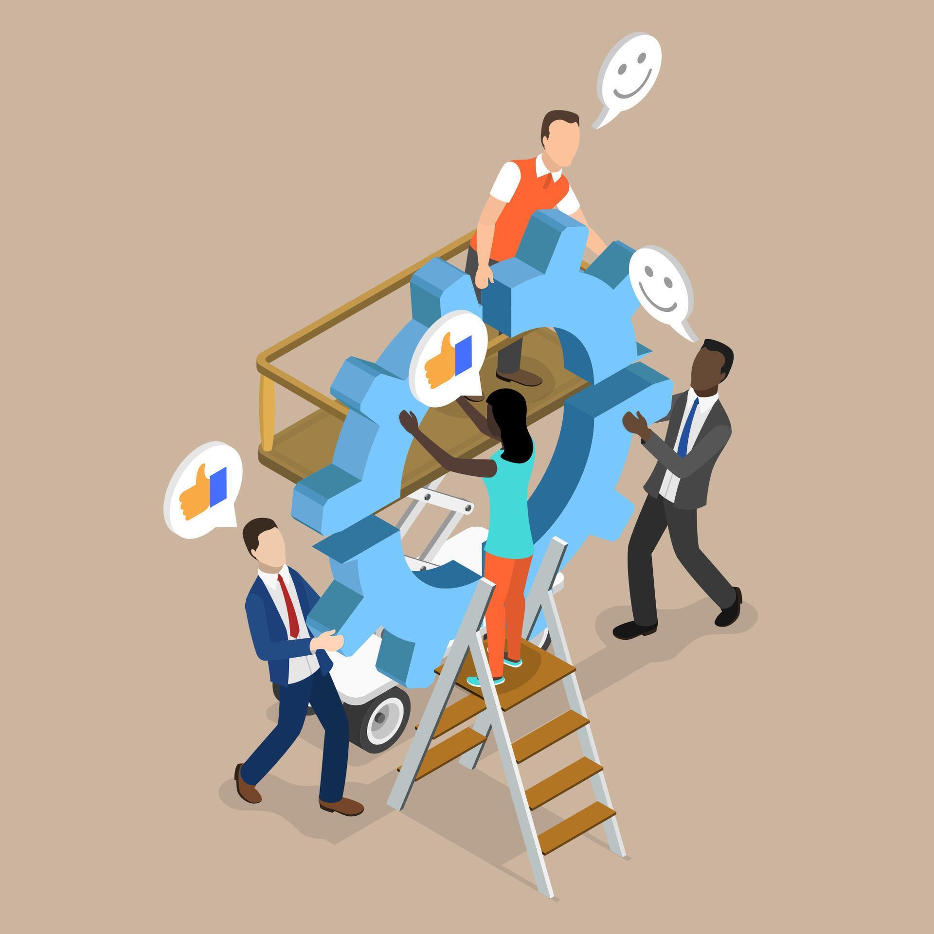 3D Isometric Flat Illustration of Business Integration, Development ...