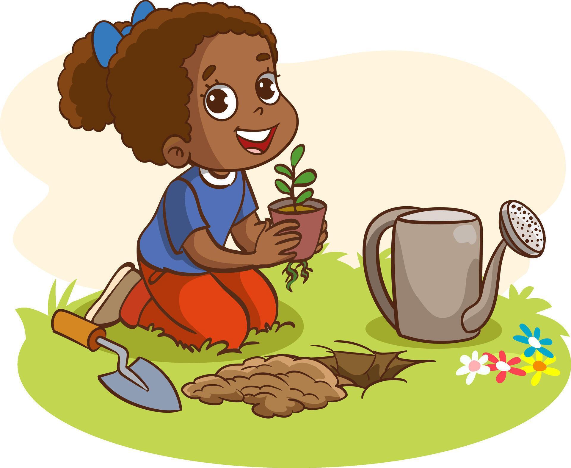 Cartoon little children planting young tree 60539487 Vector Art at Vecteezy