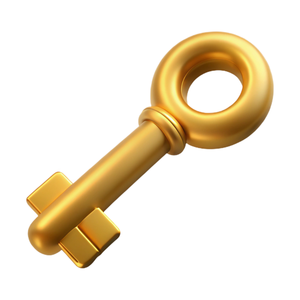 Rare Abstract Professional Render Concept Art Style Single Brass Key Isolated Cutout With