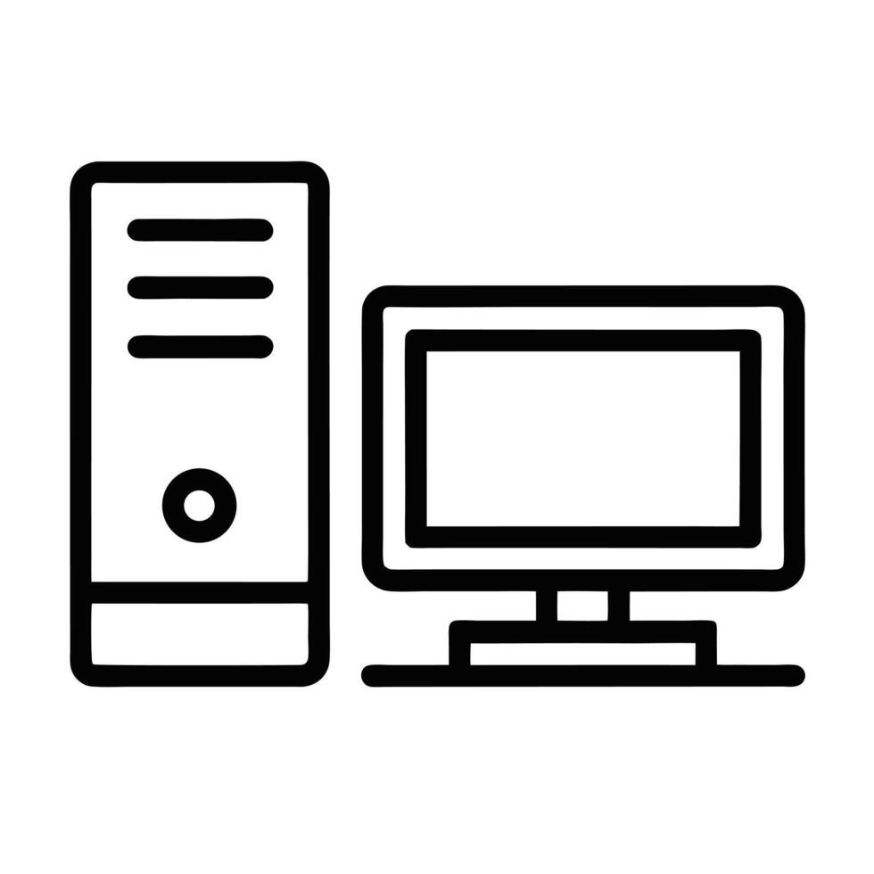 Desktop Computer Outline Icon With Cpu Tower Isolated On White ...