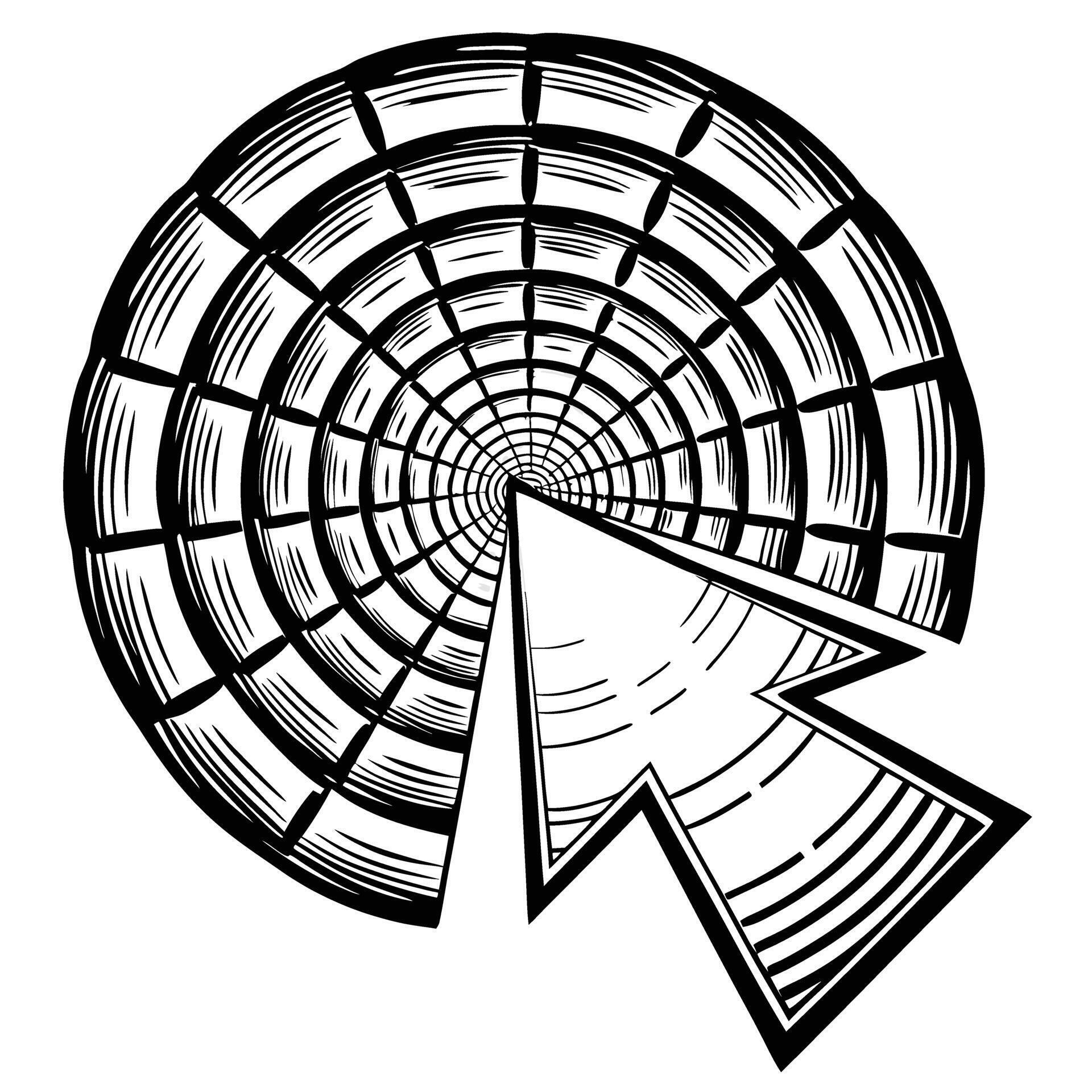 abstract digital target with arrow concentric circles, black and white geometric pattern, binary ...