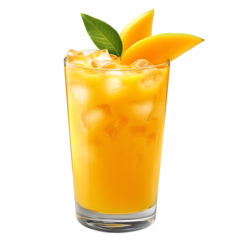 Mango Drink in Glass with Ice Cubes, Mango Slices and Leaves on Transparent Background 60574492 PNG