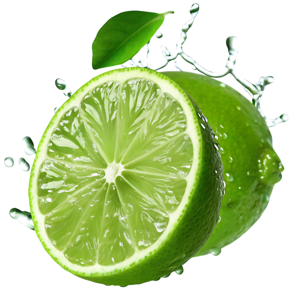 Fresh Lime Slices Splashing Water Droplets Green Citrus Fruit Healthy Vitamin C Tropical Nature ...