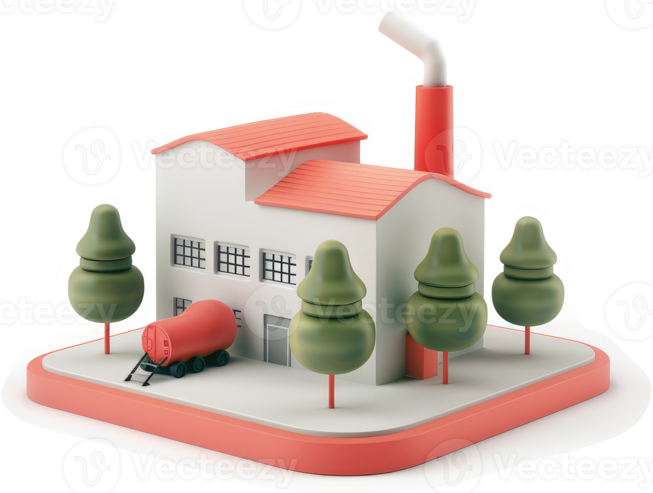 3d model of a simple factory with a tank car. 60581346 PNG