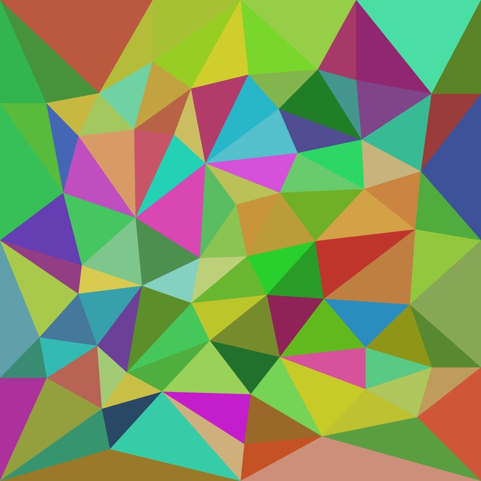 Colorful low-poly abstract design featuring vibrant, multi-colored triangles in various sizes ...