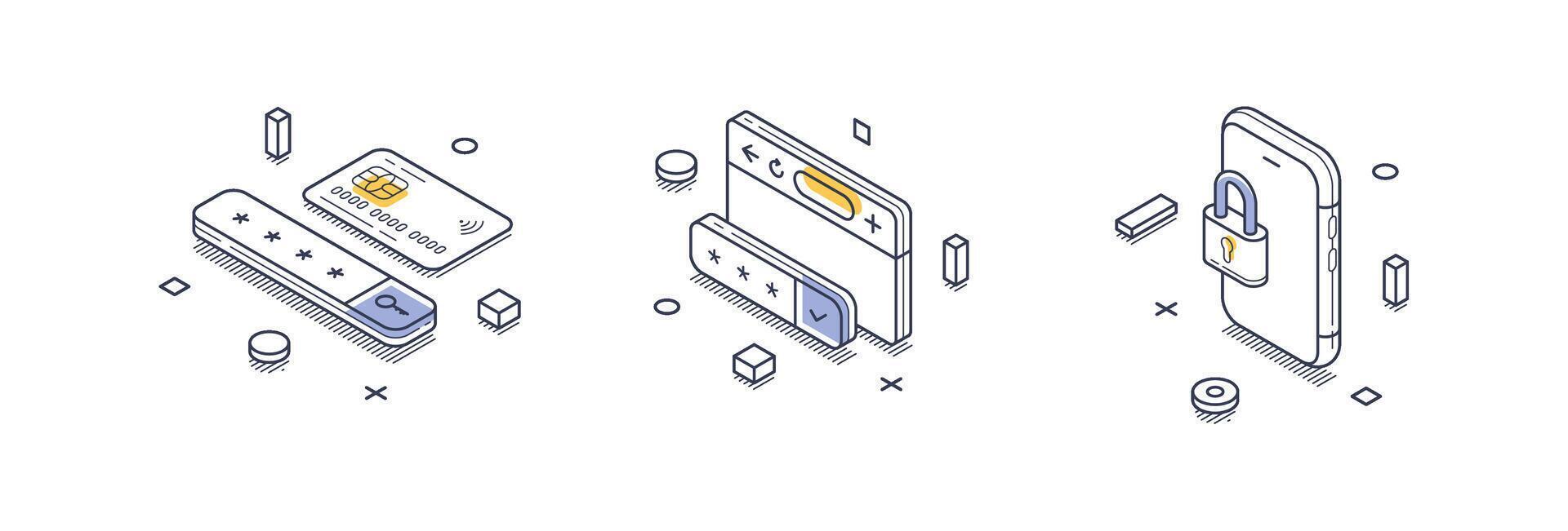 Modern Isometric Line Icons Representing Data Protection And Security