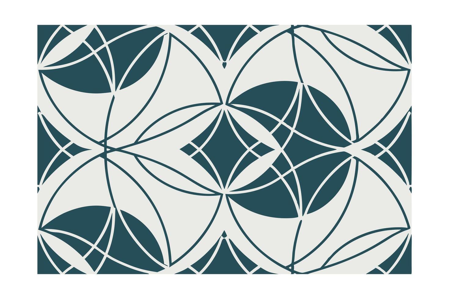 Geometric Circular Pattern In Teal And Beige Abstract Design With Intersecting Lines And Modern