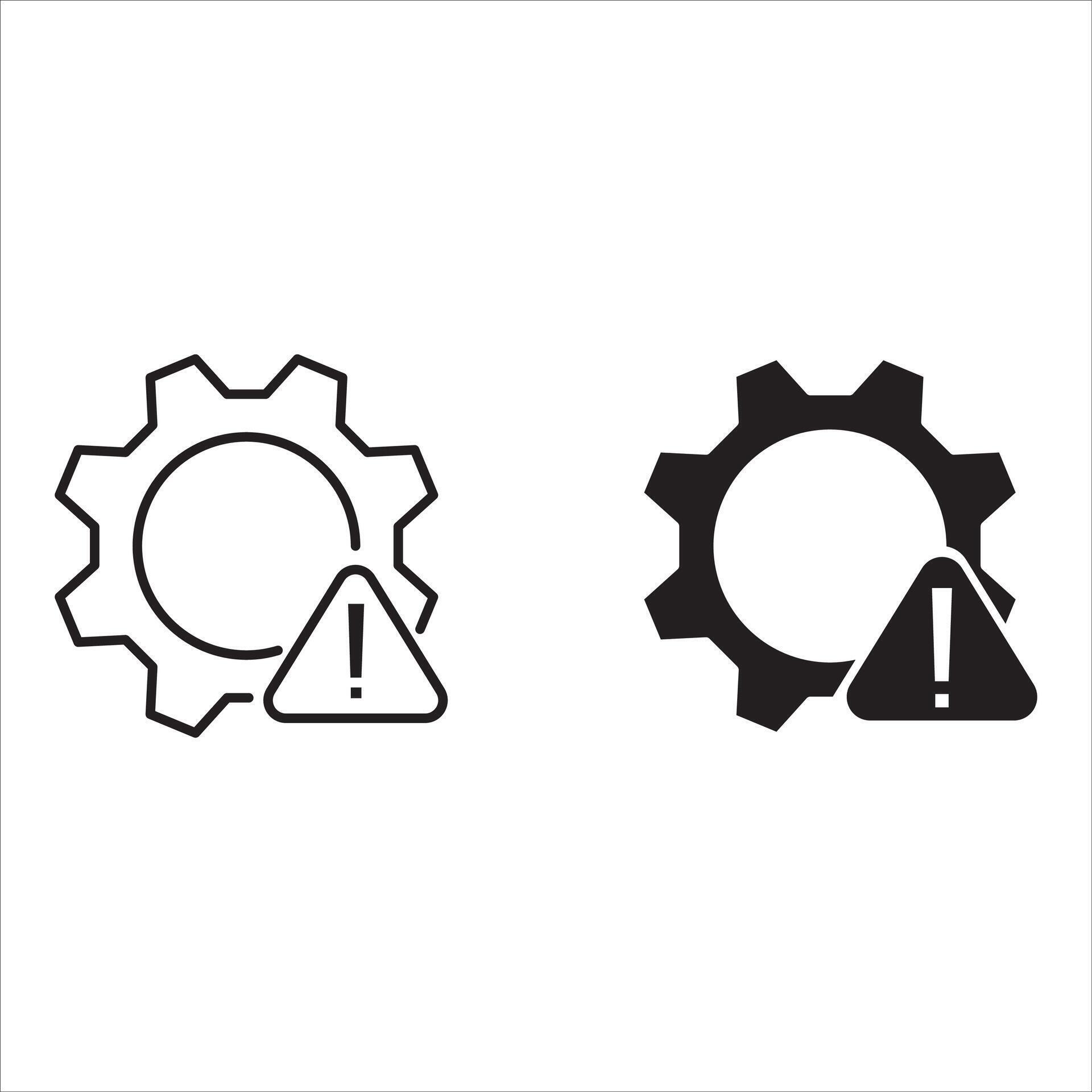 Technical warning black glyph icon. Program settings issue. Device configuration problem ...