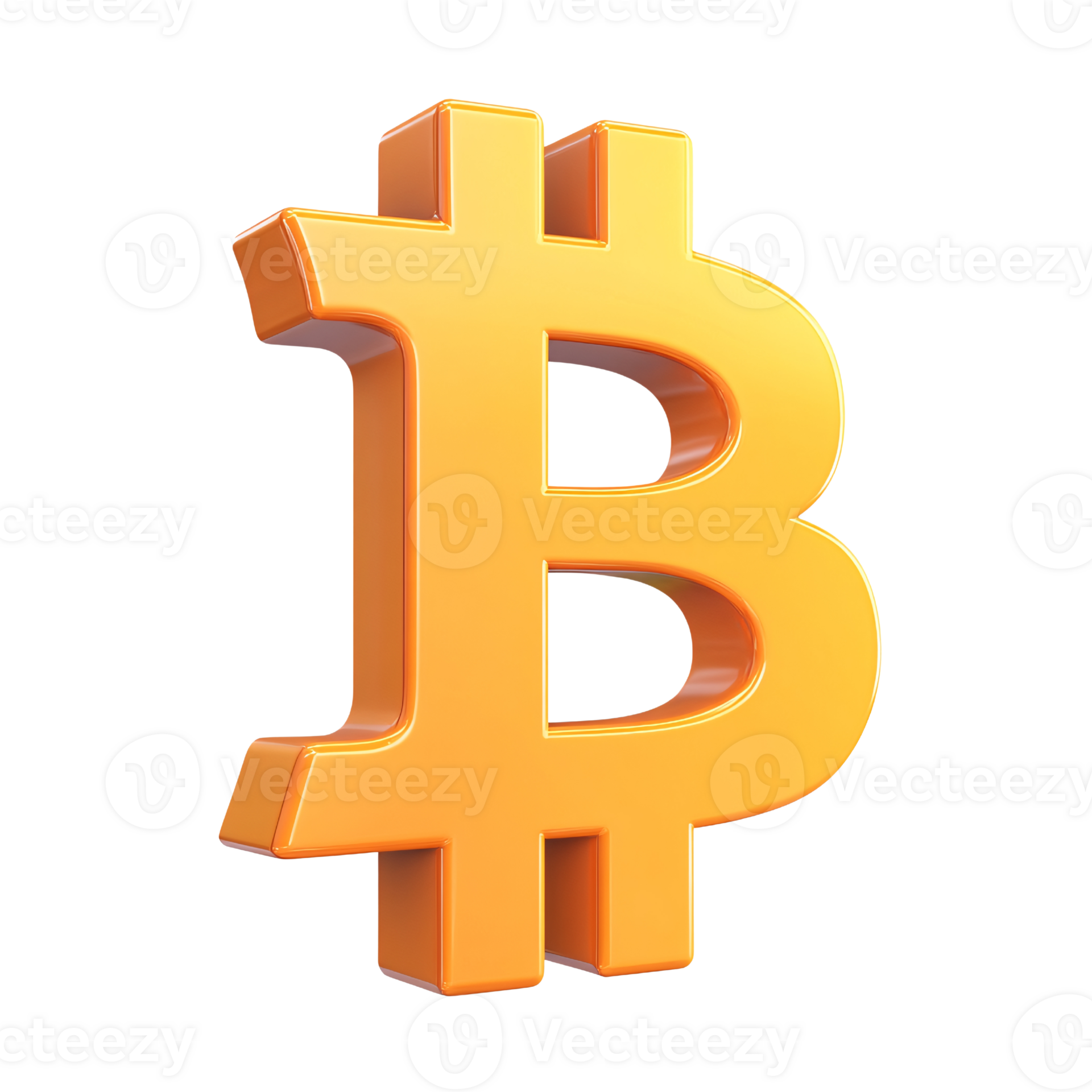 Golden Bitcoin symbol on transparent background, representing cryptocurrency, digital currency ...