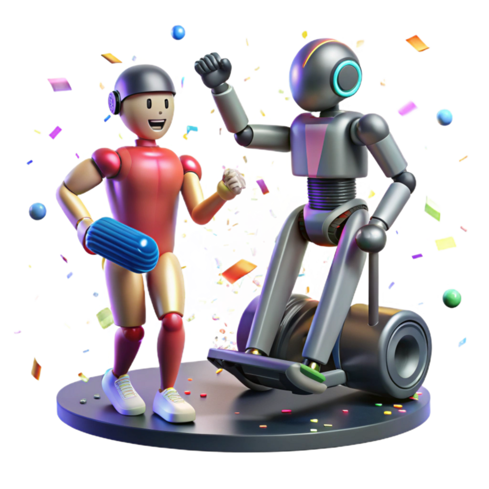 elegant contemporary Human and Robot Exercising Together Transparent Background exclusive ...