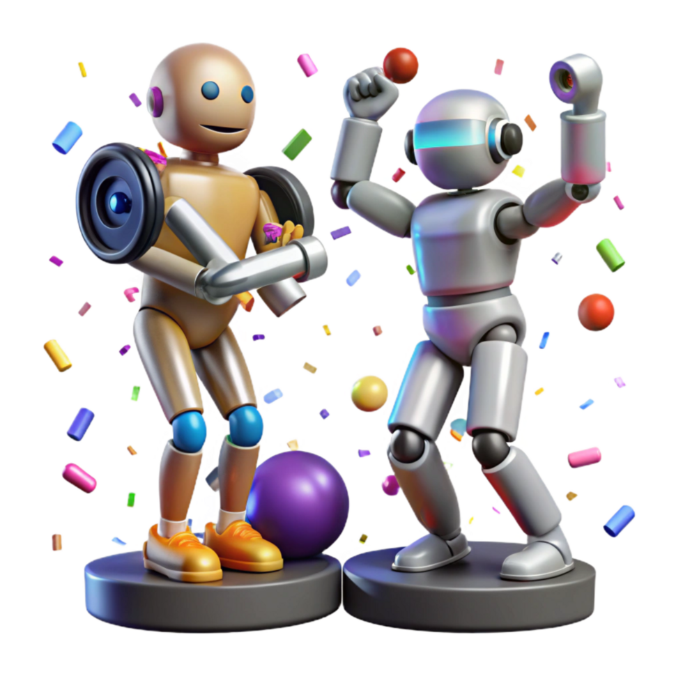 beautiful contemporary Human and Robot Exercising Together Transparent Background professional ...