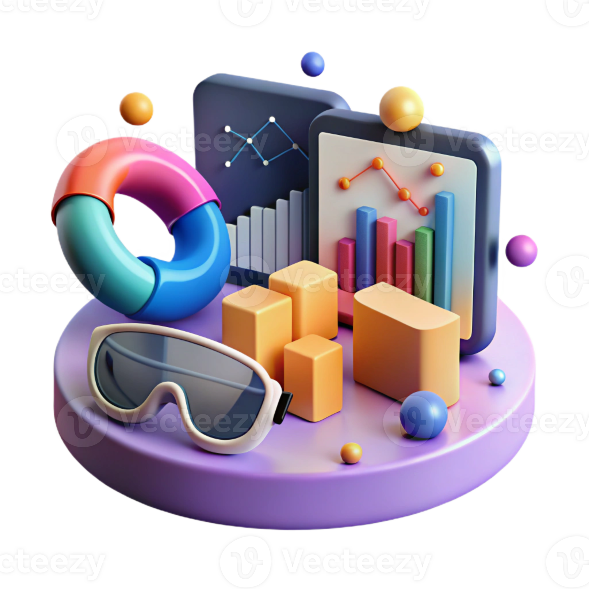 Magnificent Minimalist Virtual Reality Data Visualization Charts And Graphs Isolated Element