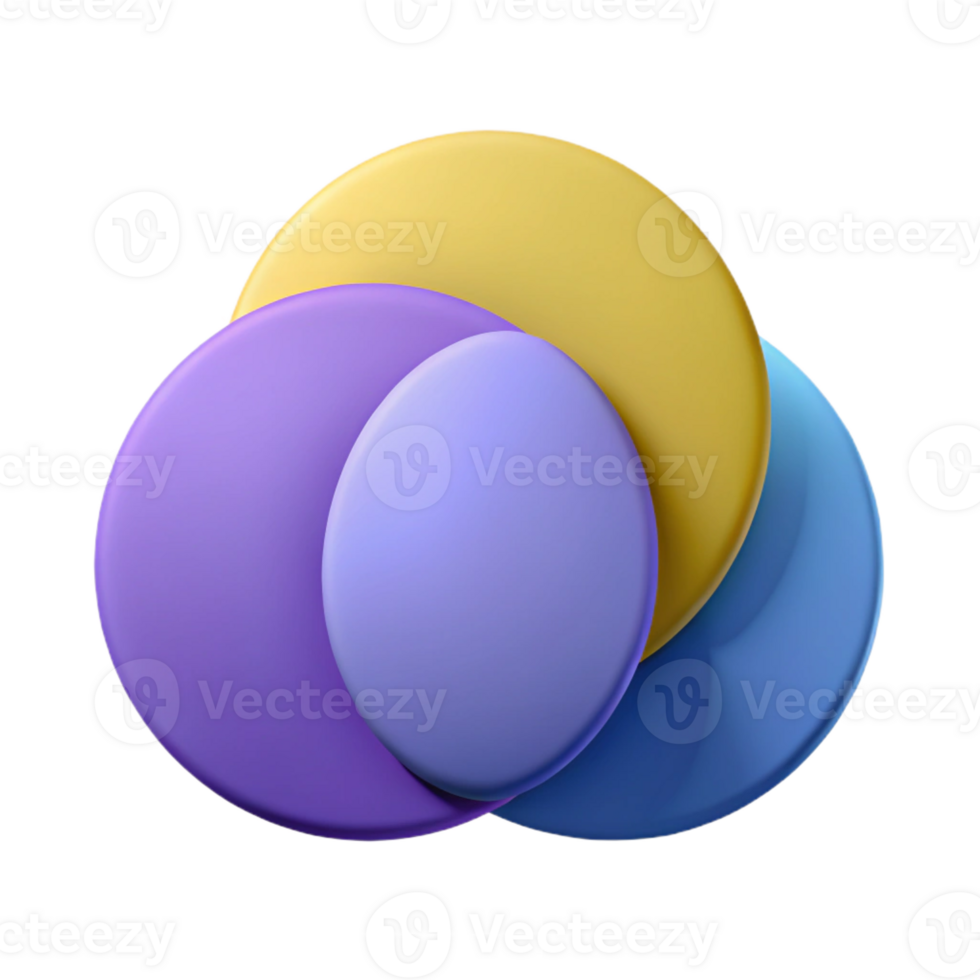 Coveted Mid Century Group Of Three Circles Varying Sizes Overlapping Flat Color Crisp Edges