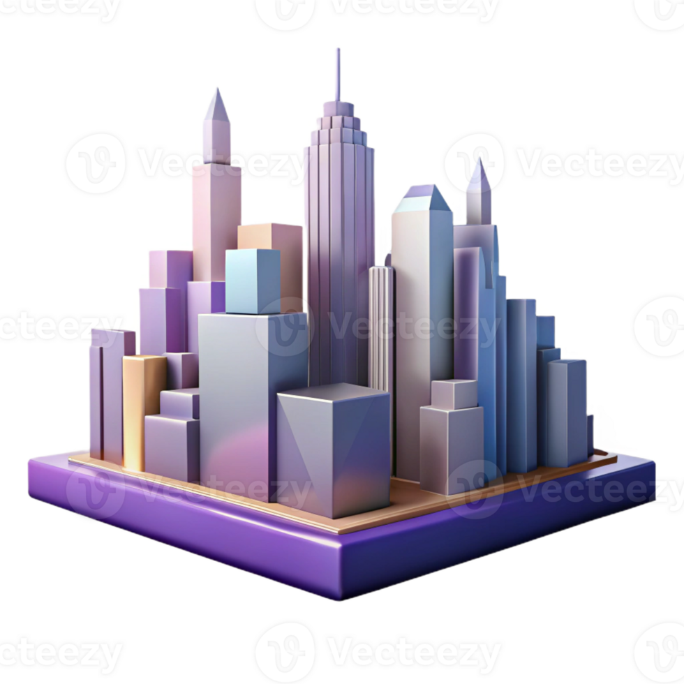 Magnificent Romantic Mid Century Geometric Rendering Of A City Skyline Flat Color Crisp Edges