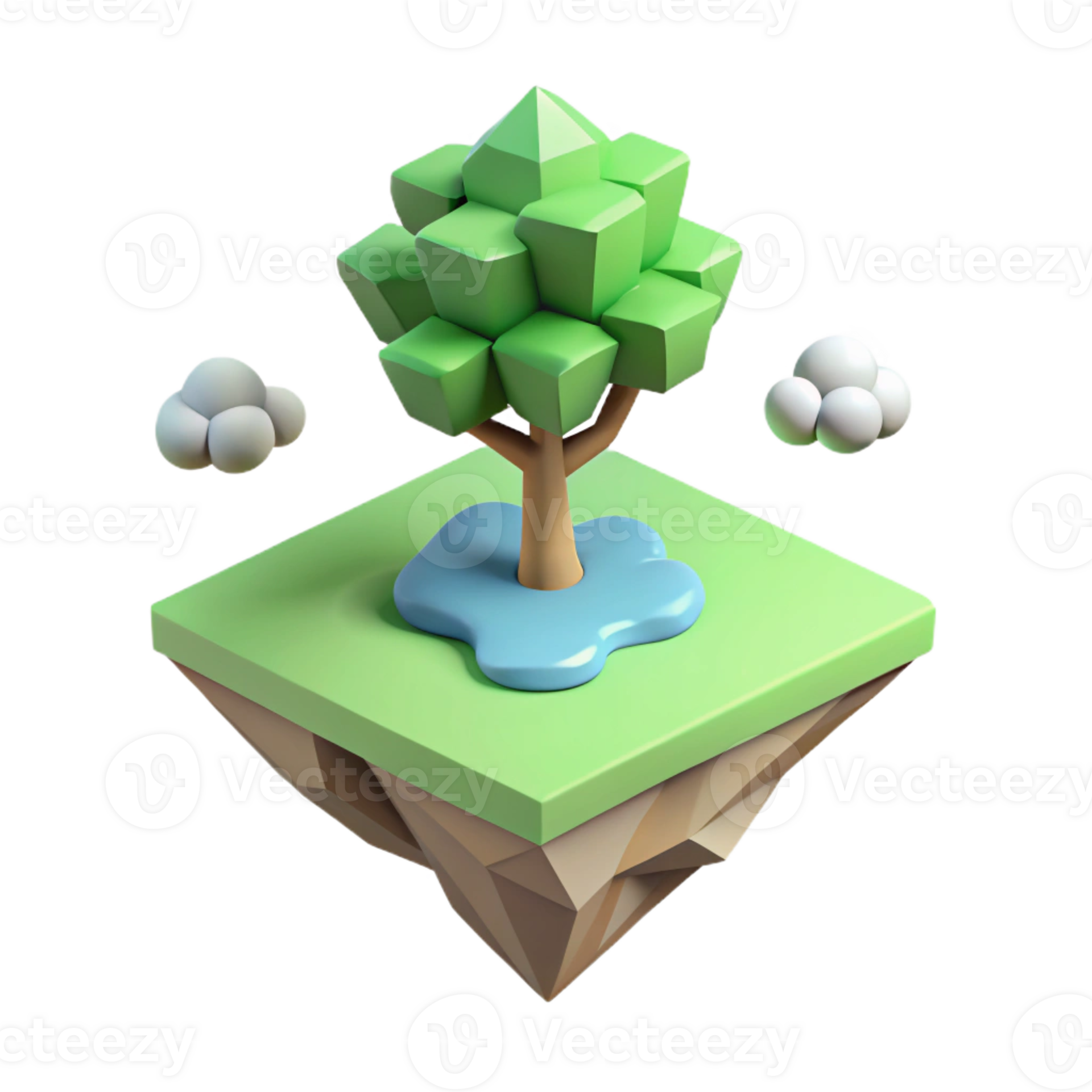 Notable Retro Isometric Floating Island With Single Tree Scalable Minimal Design With Scalable