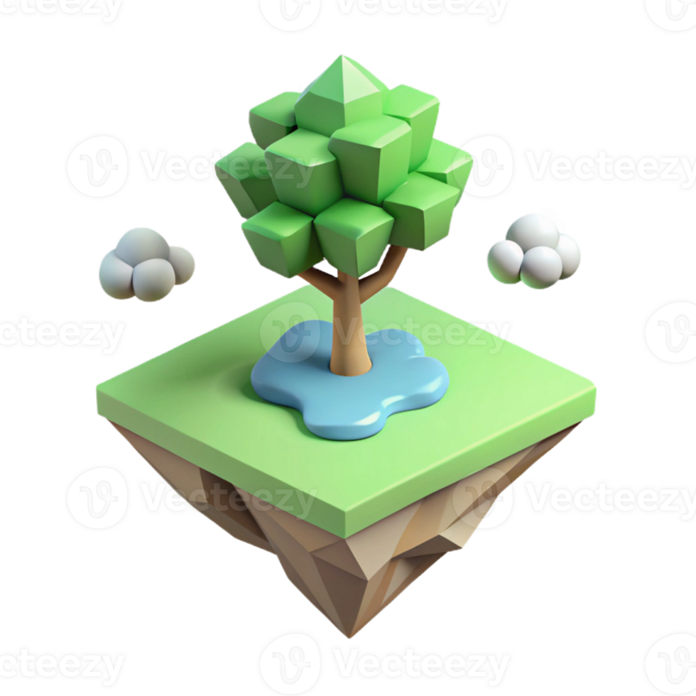Notable Retro Isometric Floating Island With Single Tree Scalable Minimal Design With Scalable